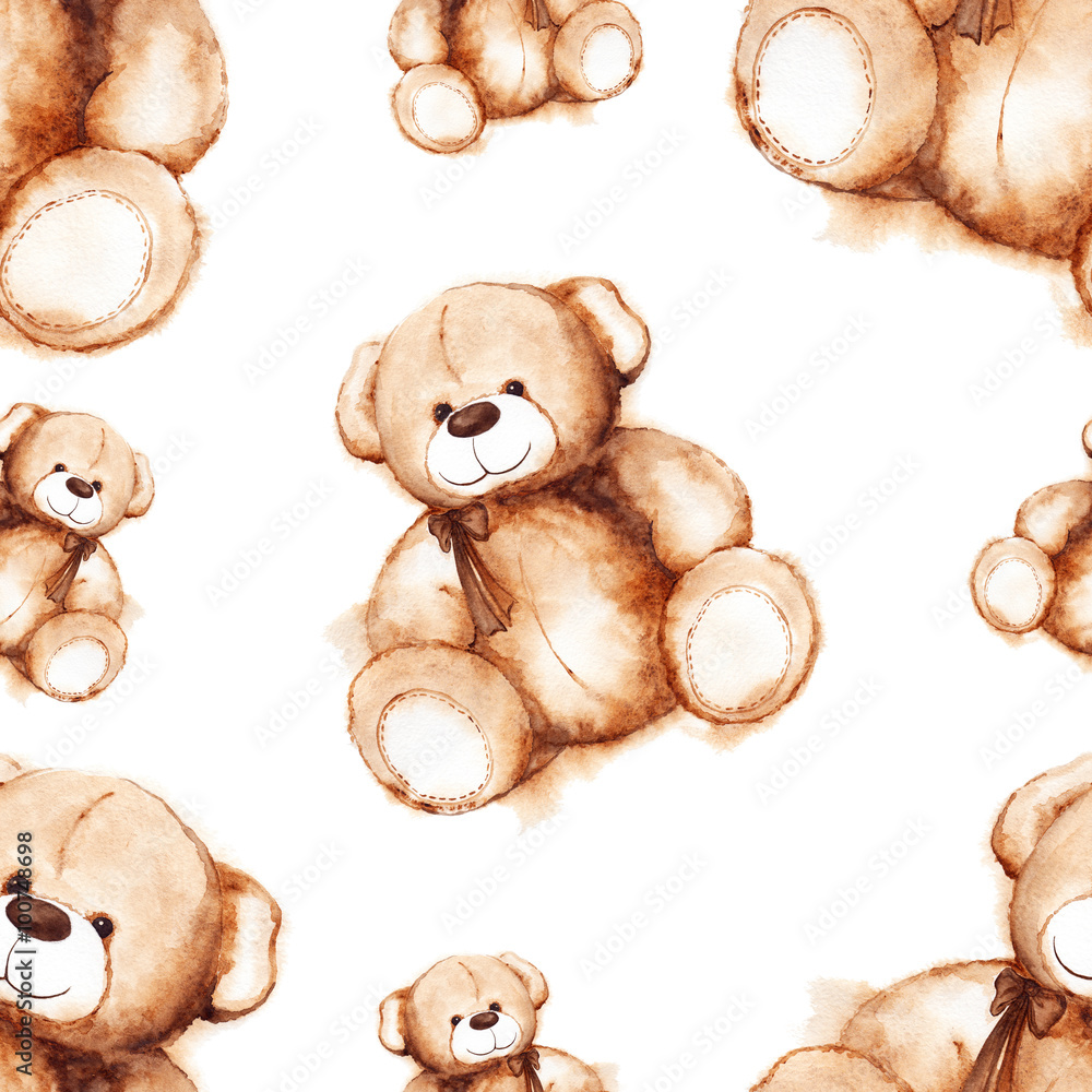 Cartoon lovely Teddy Bear toy Saint Valentine's day seamless pattern ...