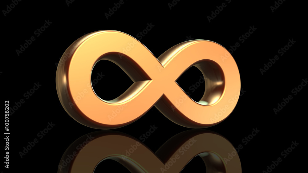 Infinity sign, math symbol in gold isolated on black background Stock ...