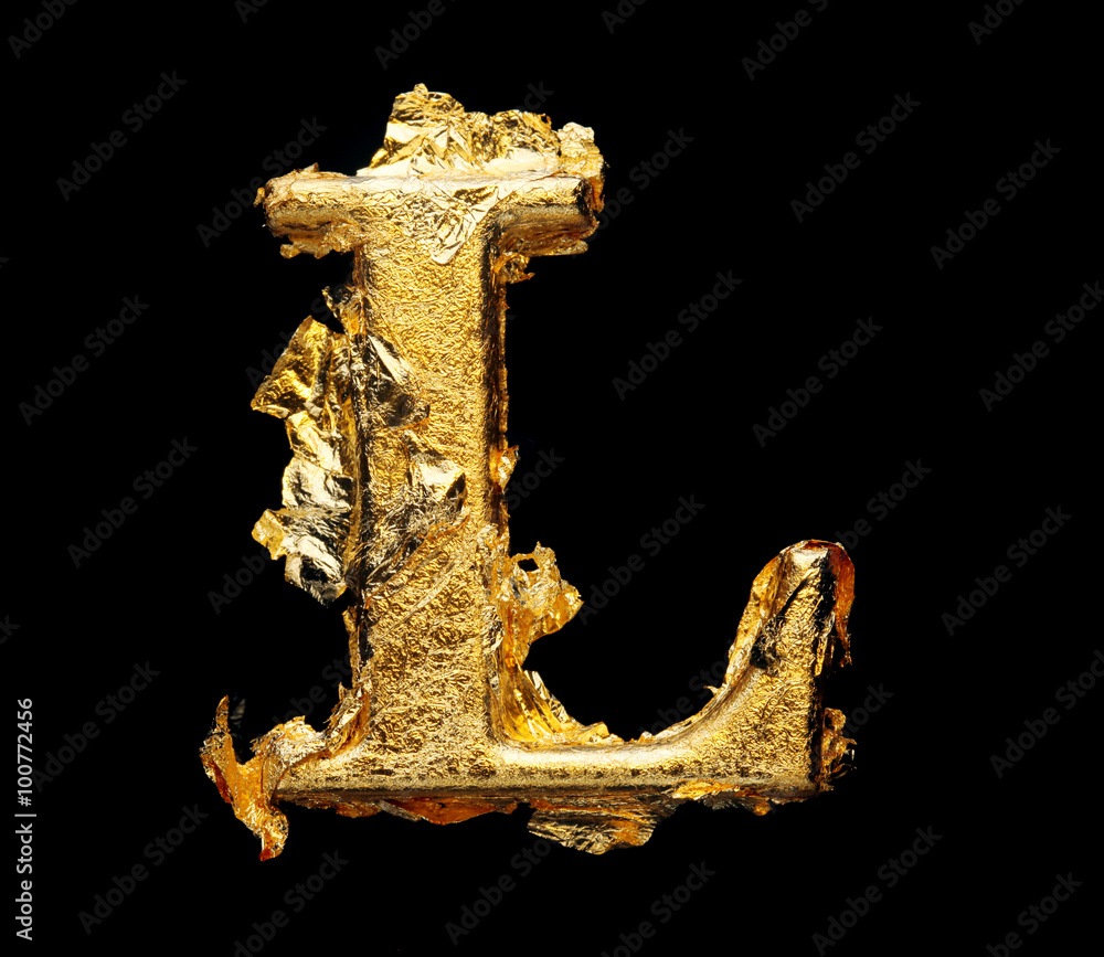 Alphabet and numbers in rough gold leaf Stock Photo | Adobe Stock