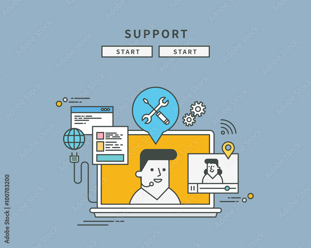 simple color line flat design of support, modern vector illustration ...