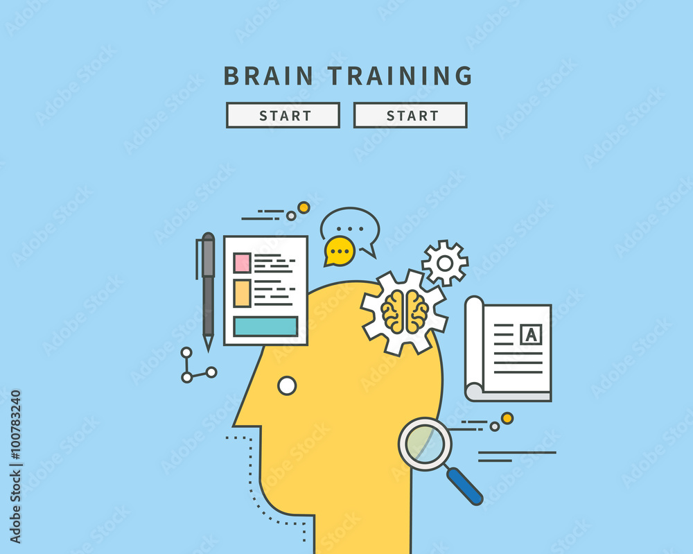 simple color line flat design of brain trainning, modern vector ...