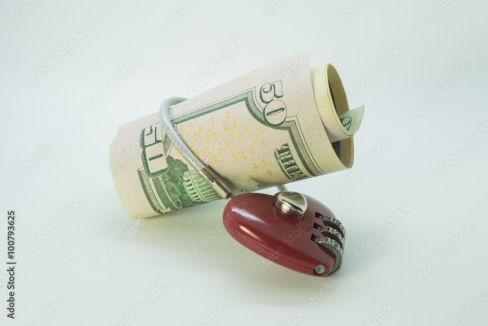 Dollar currency notes with lock and chain. money stack for safety ...
