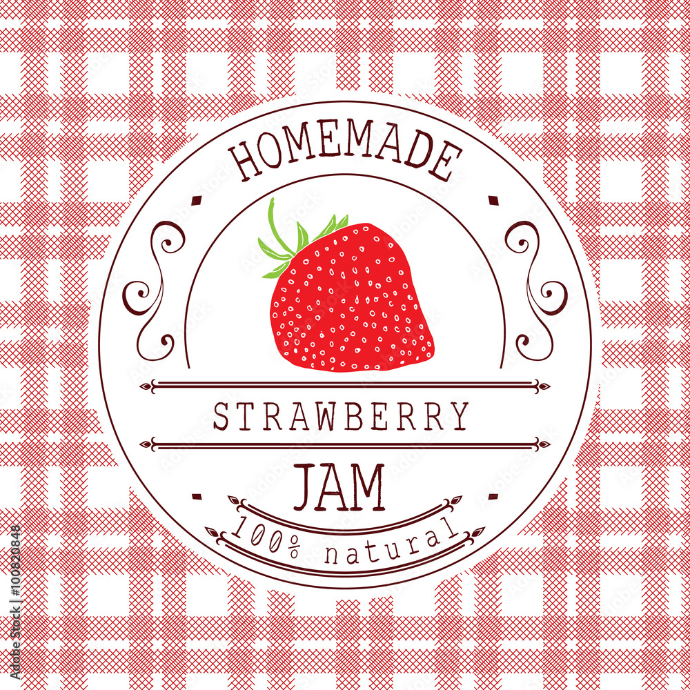 Jam label design template. for strawberry dessert product with hand ...