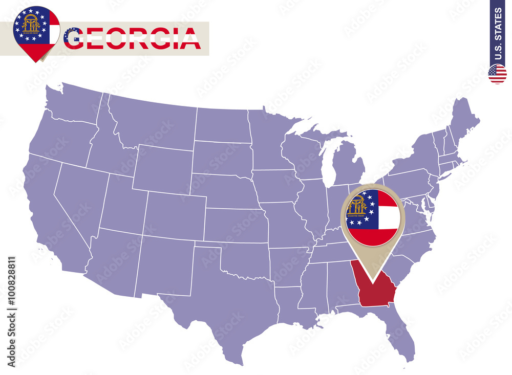 Georgia State on USA Map. Georgia flag and map. Stock Vector | Adobe Stock
