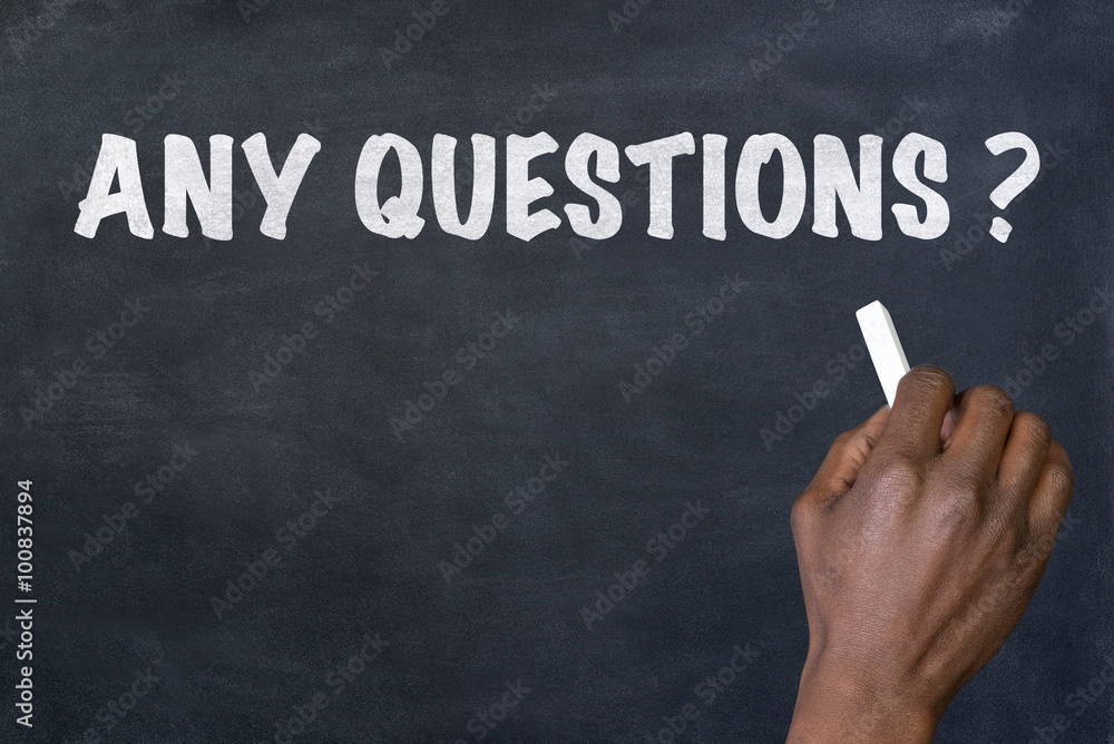 Phrase 'Any questions' hand written on blackboard Stock Photo | Adobe Stock