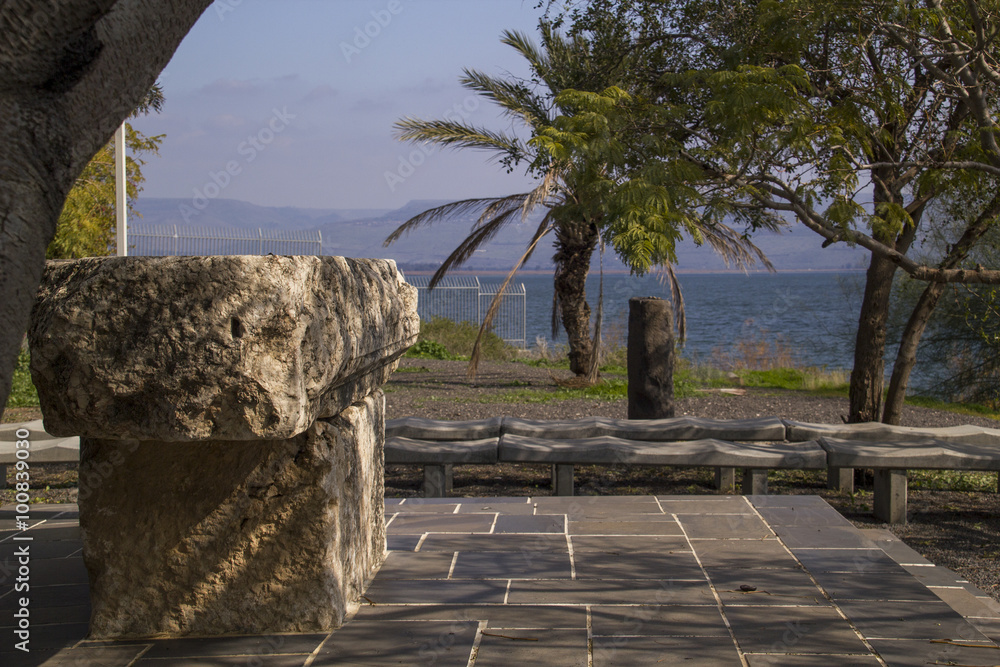 Ruins in Capernaum- the seashore on the Sea of Galilee,Israel Stock ...