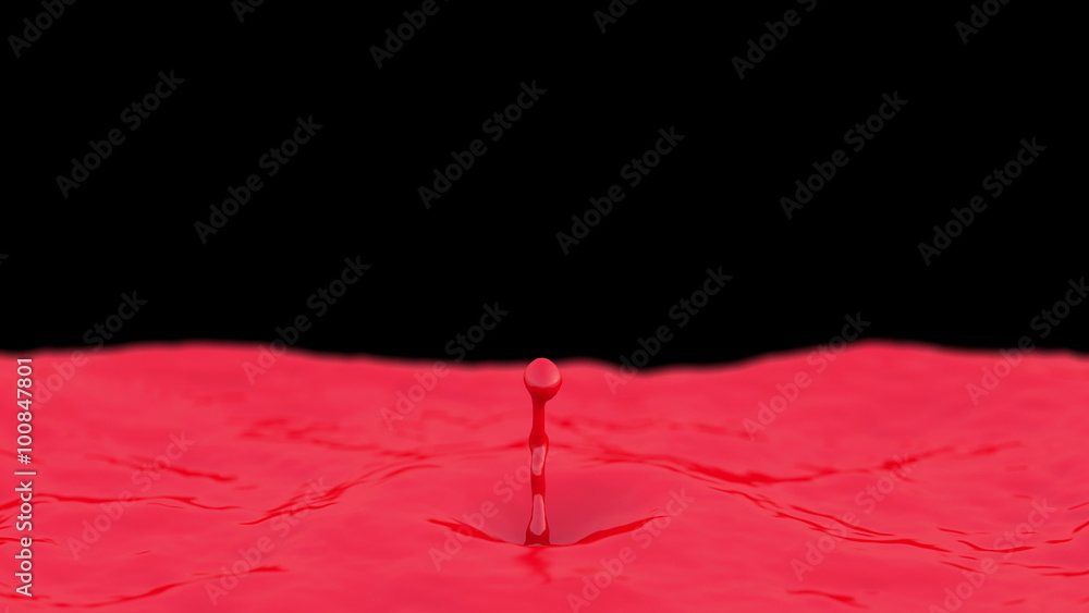 4k red paint drop falling in slow motion in red paint and making ...