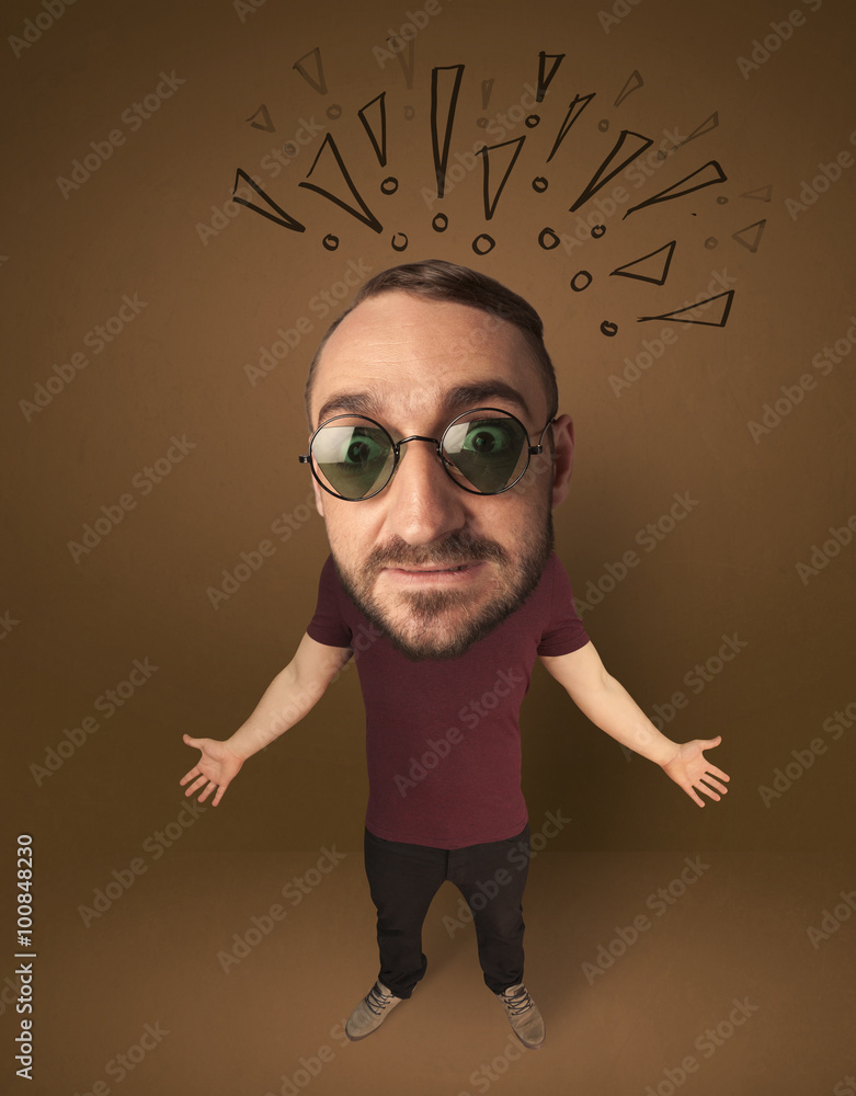 Big head person with social exclamation marks Stock Photo | Adobe Stock