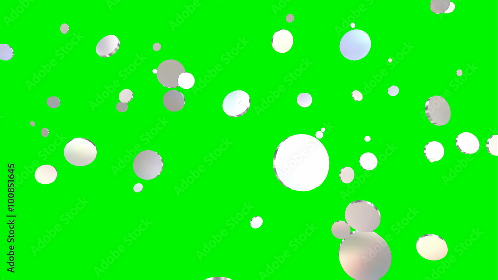 Animated loop able moving silver white circular particles on green ...