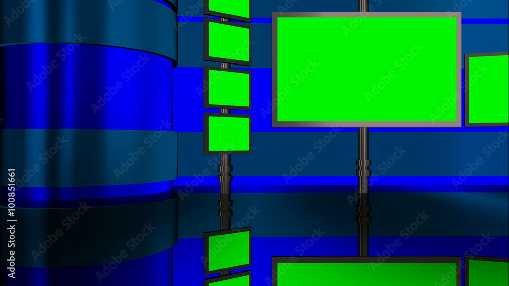 Animated chroma key green shiny virtual set from all camera angles ...