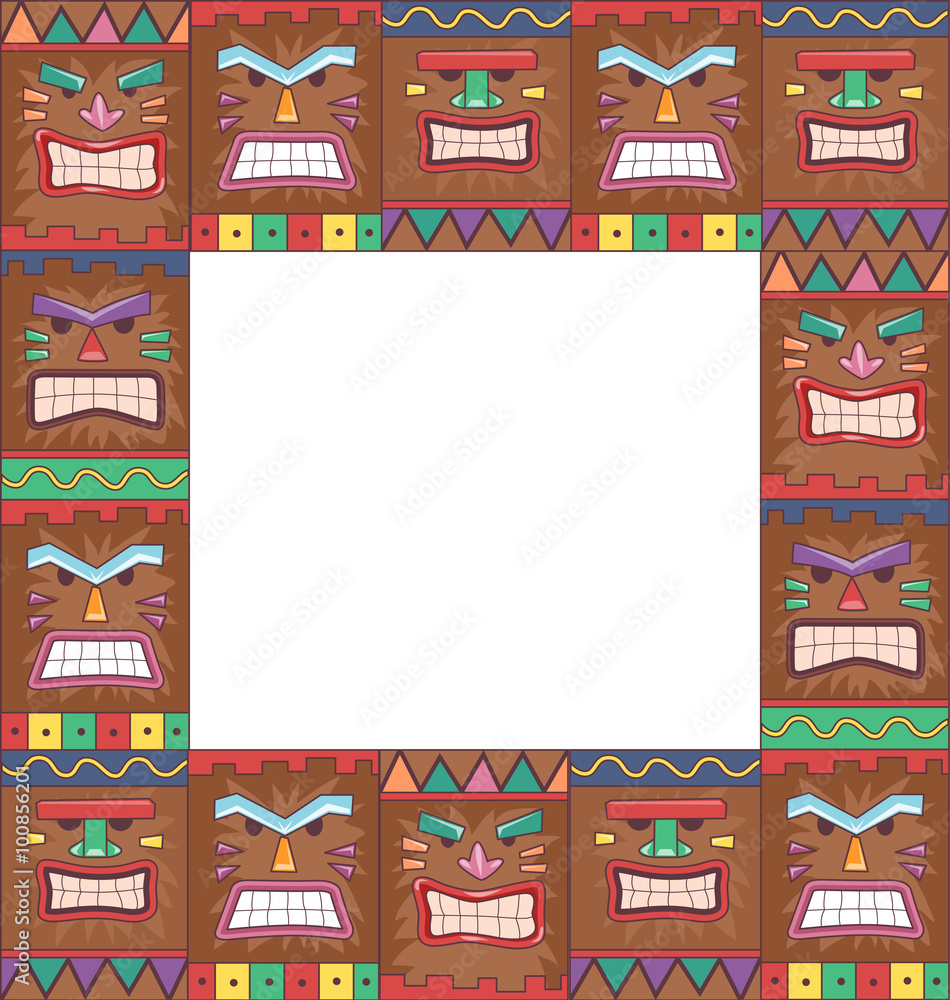 Tiki Mask Pattern Frame Stock Vector | Adobe Stock