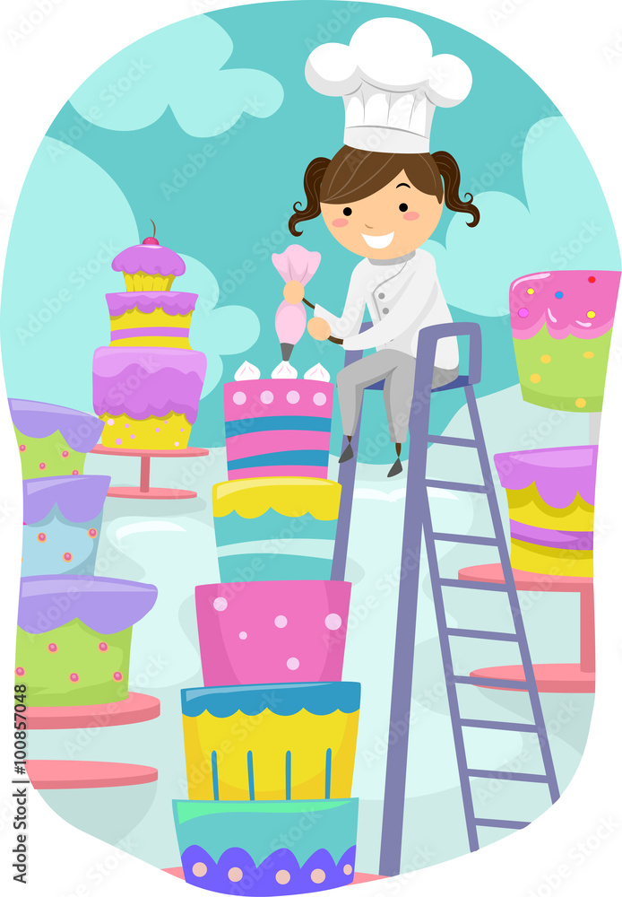 Stickman Kid Girl Baker Cake Icing Stock Vector | Adobe Stock