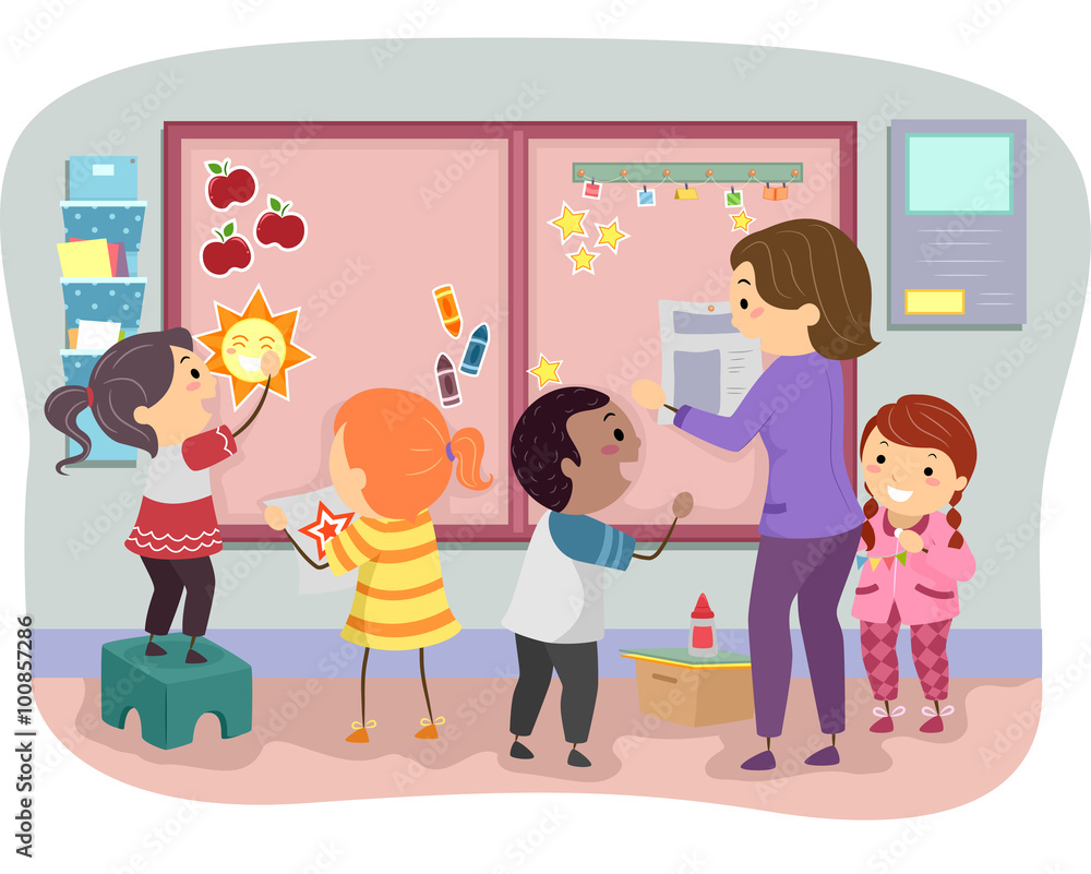 Stickman Kids Classroom Bulletin Board Design Stock Vector | Adobe Stock