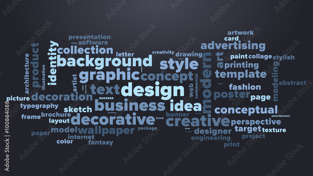DESIGN word cloud. Dark blue tag cloud. Vector graphics illustration ...