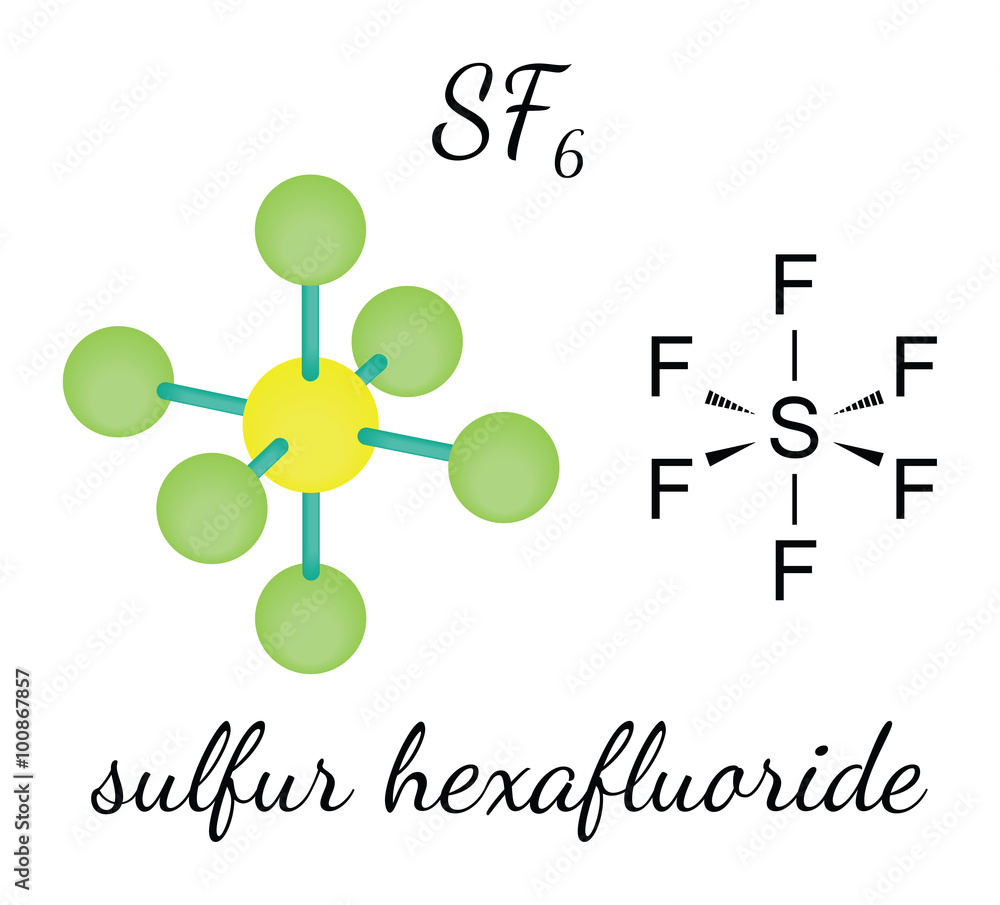 SF6 sulfur hexafluoride molecule Stock Vector | Adobe Stock