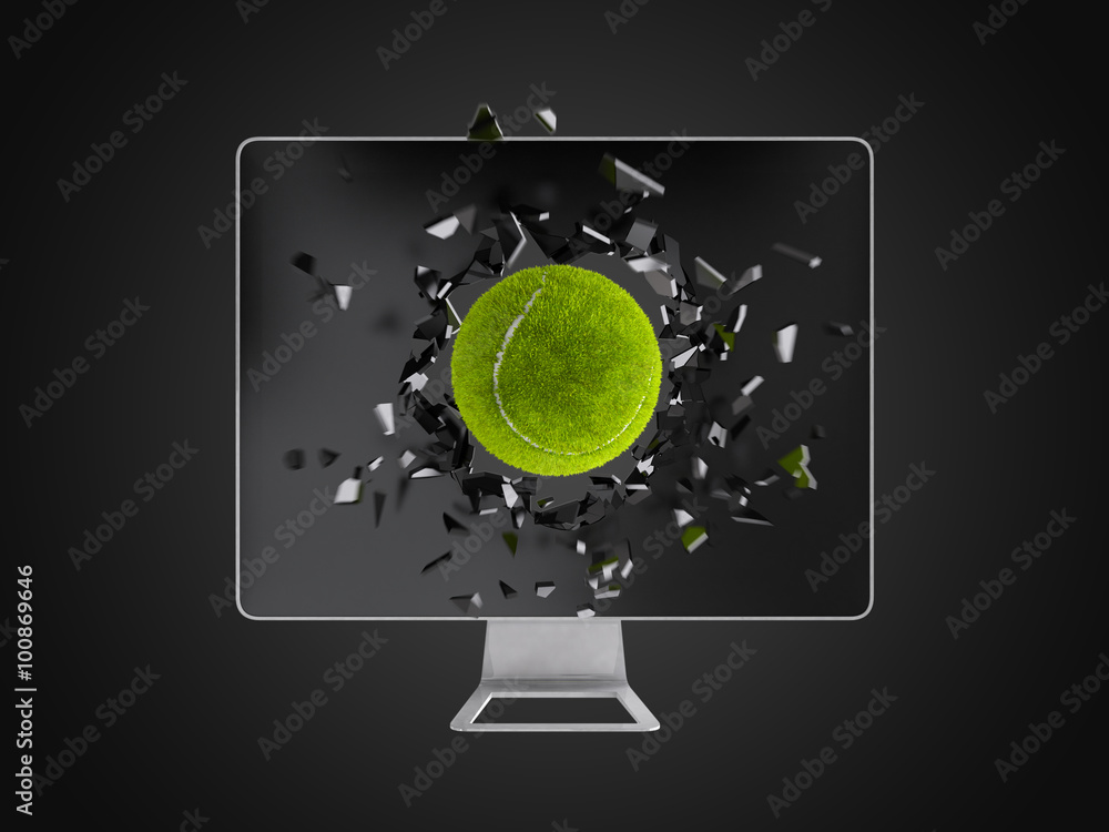 tennis ball destroy computer screen. Stock Illustration | Adobe Stock