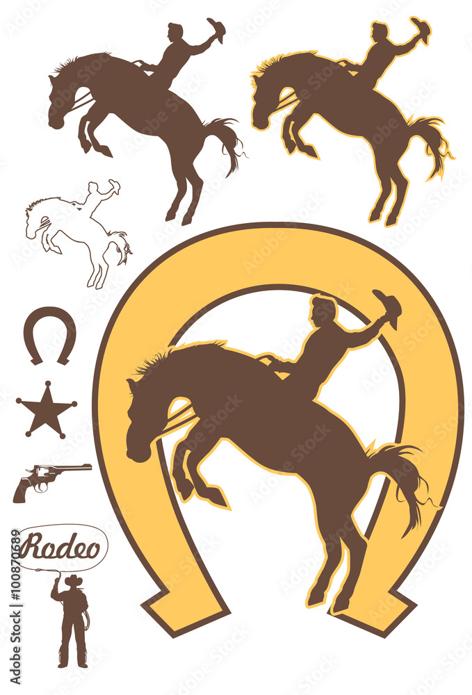 Rodeo cowboy riding a bucking bronco, vector Stock Vector | Adobe Stock