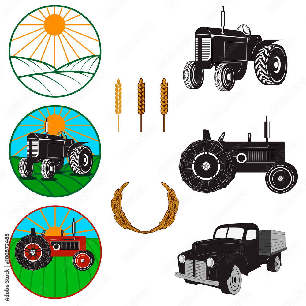 farm fresh labels. Tractors Stock Vector | Adobe Stock