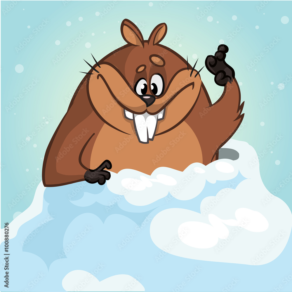 Vector happy groundhog. Groundhog day design with cute groundhog waving ...