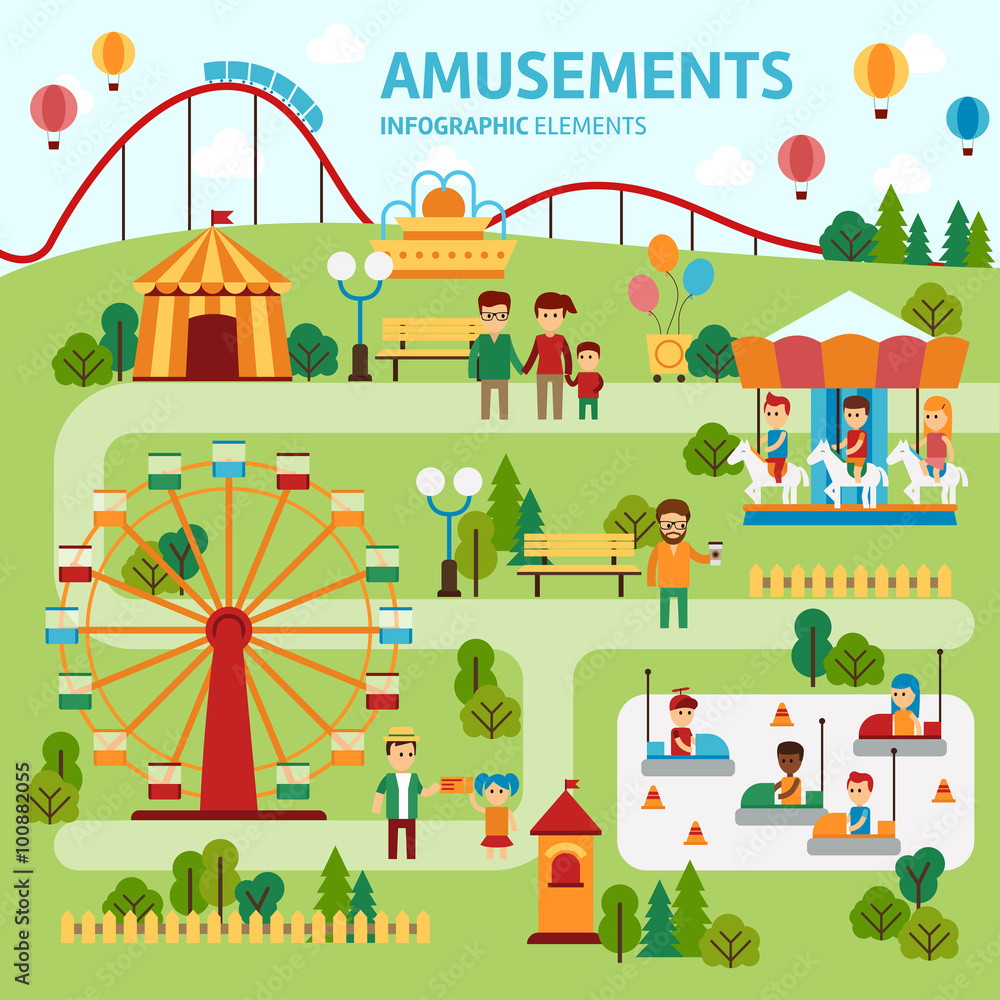 Amusement park infographic elements flat vector design Stock Vector ...