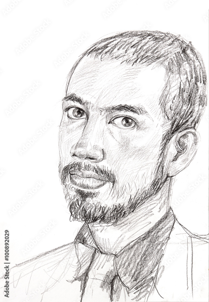 Caricature drawing of man on white paper Stock Illustration | Adobe Stock