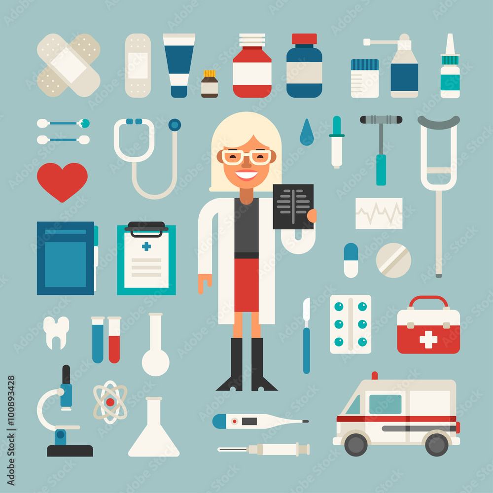 Set of Vector Icons and Illustrations in Flat Design Style. Profession ...