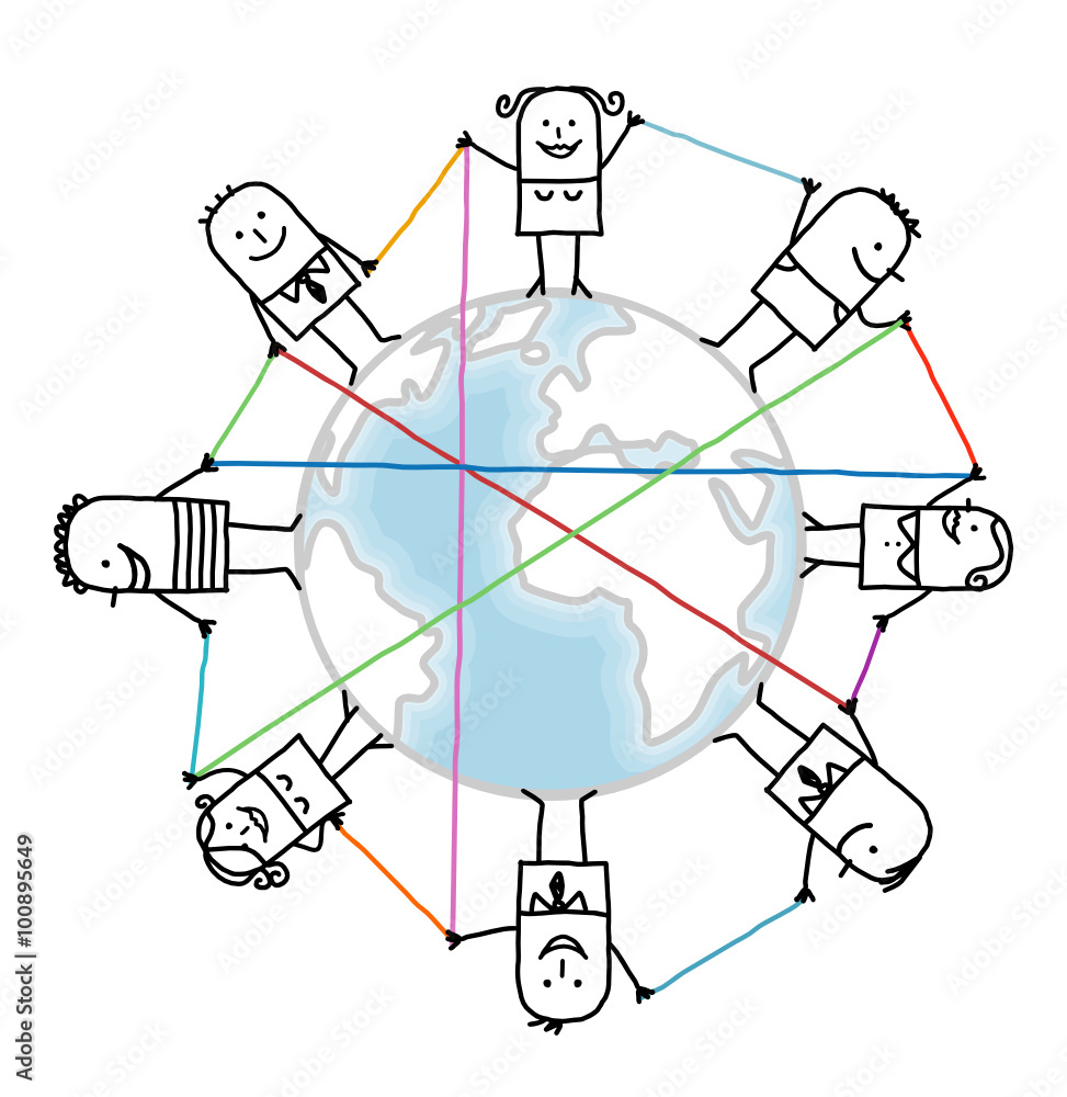 cartoon connected people on Earth Stock Vector | Adobe Stock