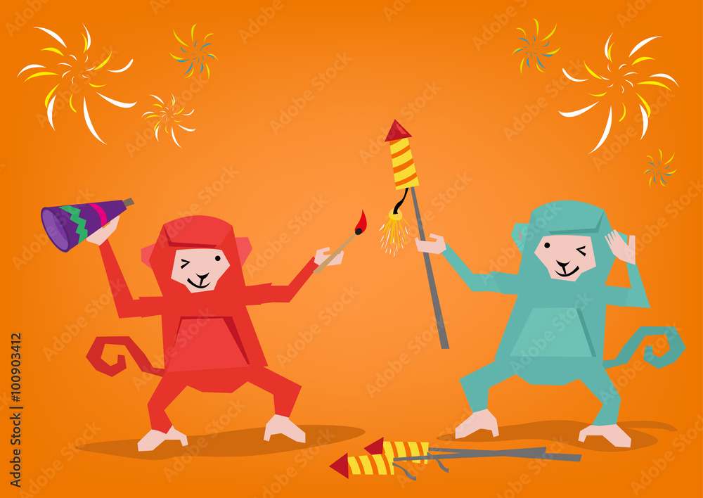 Two Monkeys Lights Up a Fireworks Rocket to Celebrate a Holiday ...