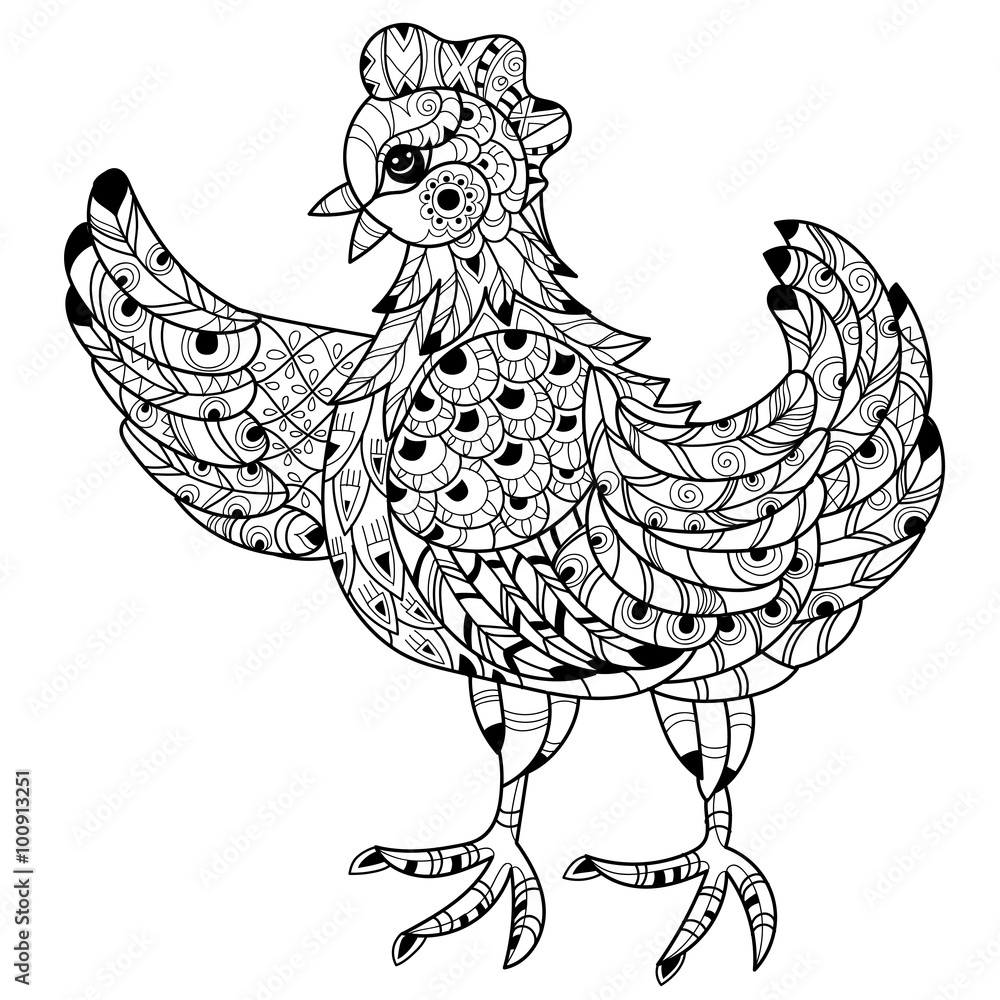 Hen. Hand drawn decorative farm animal.Zentangle Vector illustration ...