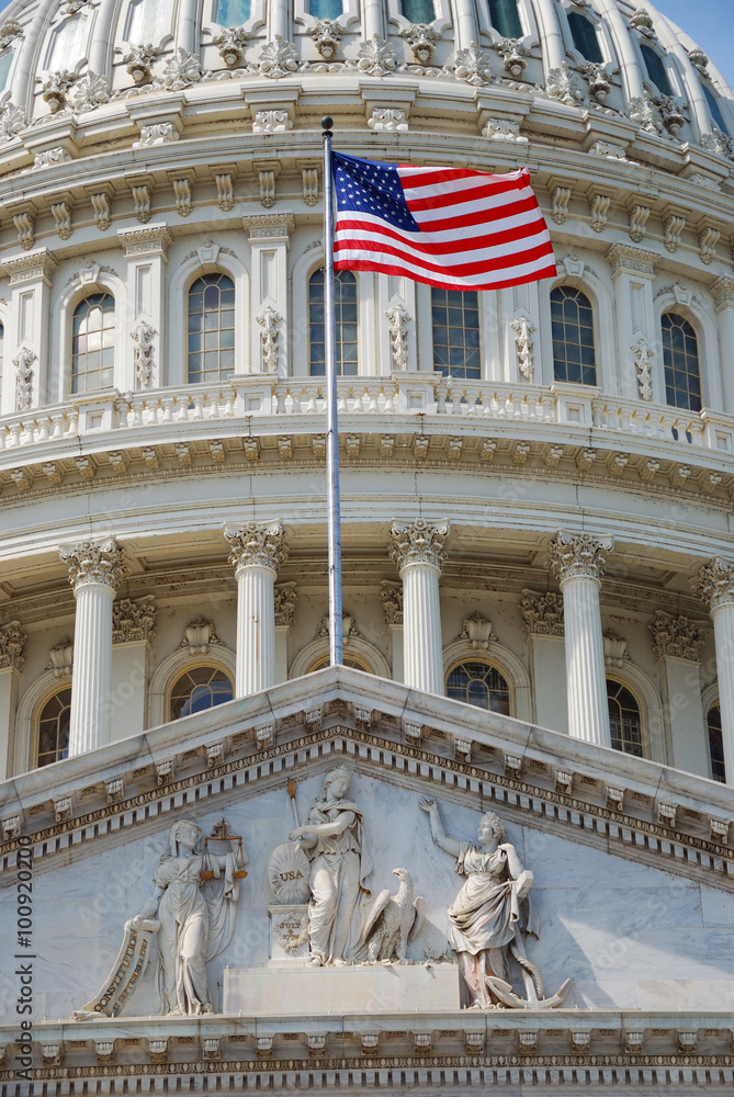 National flag and capitol building, Washington DC. Stock Photo | Adobe ...