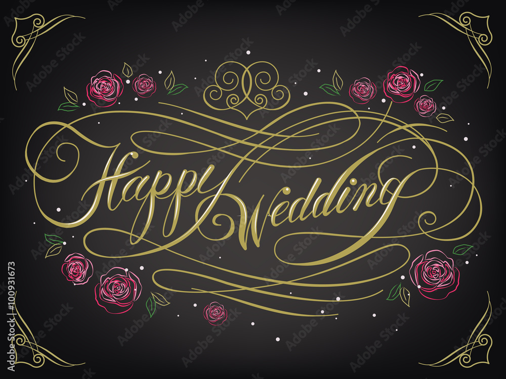 Happy Wedding calligraphy design Stock Vector | Adobe Stock