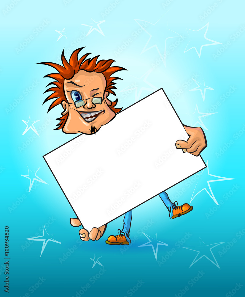 Vector illustration of a man with blank poster Stock Vector | Adobe Stock