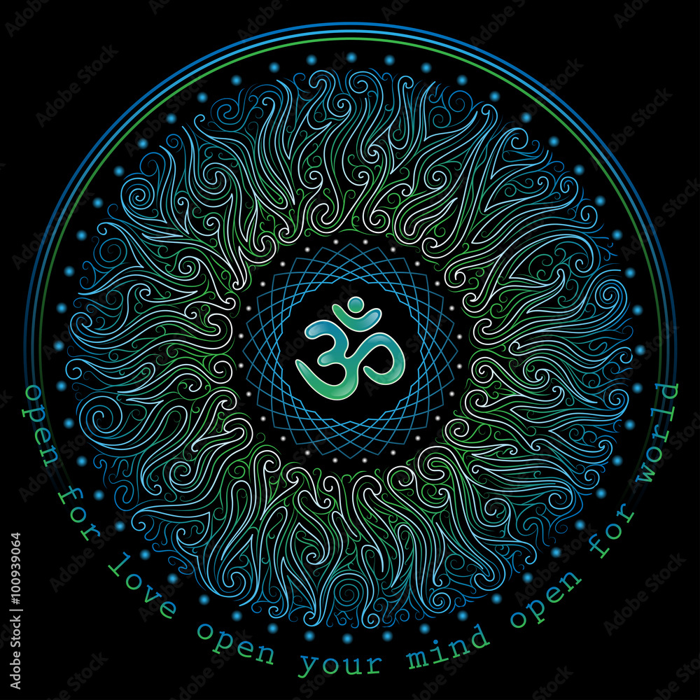 vector nonrecurring circular floral ornament with the sacred om Stock ...