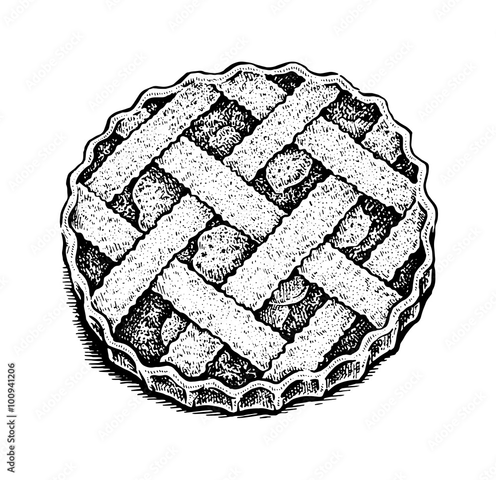 Black and white hand drawn vector illustration of an apple pie Stock ...