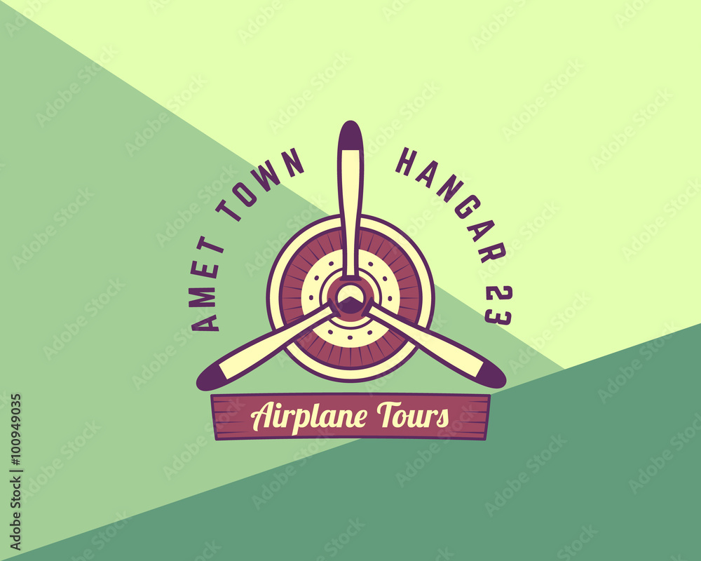 Airplane propeller emblem. Biplane label. Retro Plane badge, design ...