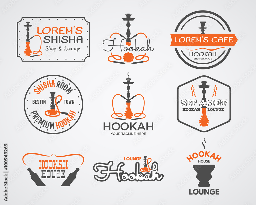 Hookah labels, badges and design elements collection. Vintage shisha ...