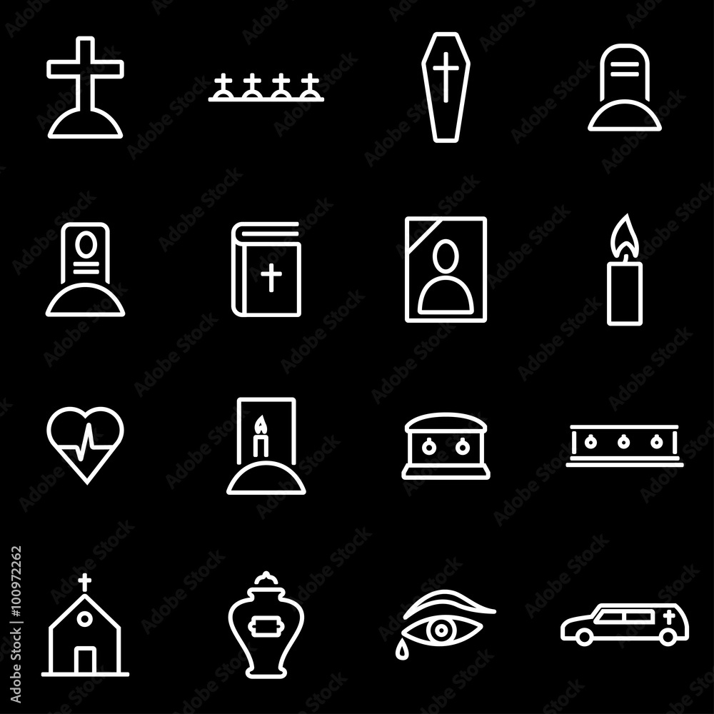 Vector line funeral icon set. Funeral Icon Object, Funeral Icon Picture ...