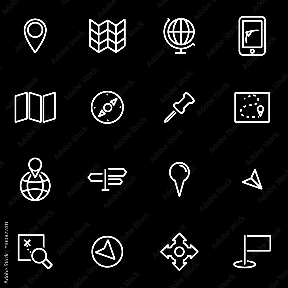 Vector line map icon set. Map Icon Object, Map Icon Picture, Map Icon ...