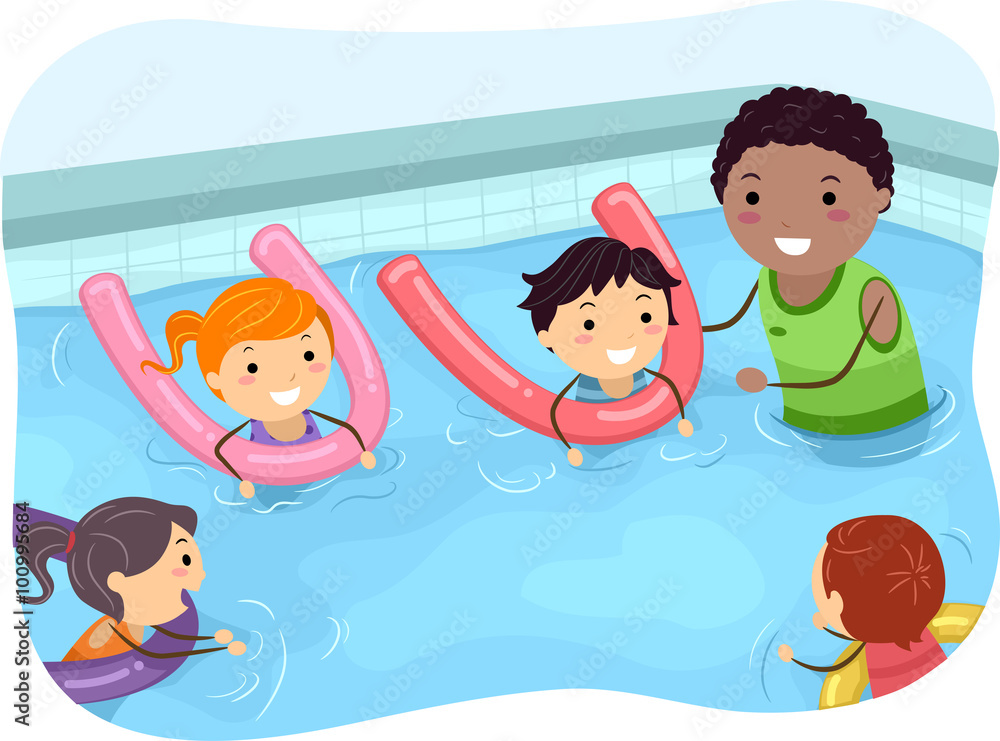 Stickman Kids Swimming Coach Stock Vector | Adobe Stock