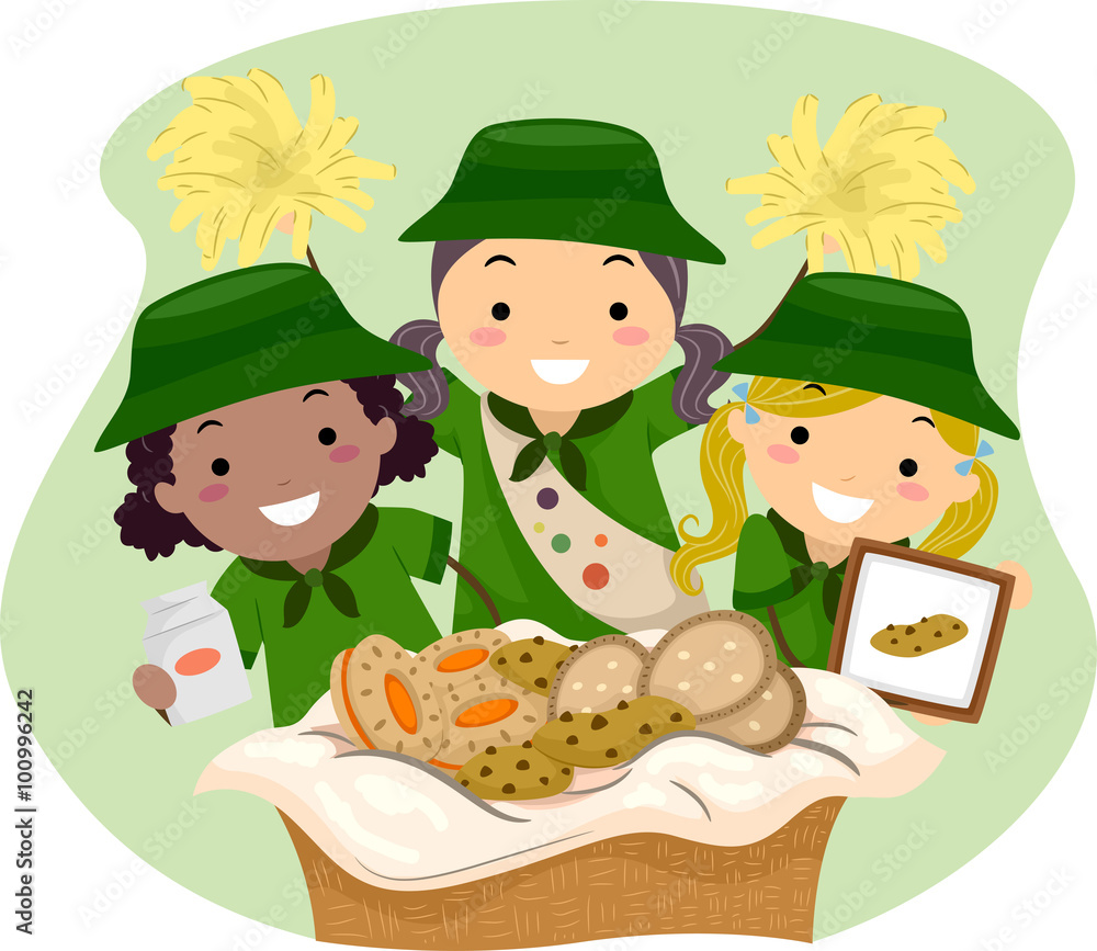 Stickman Kids Girl Scout Cookies Girls Stock Vector | Adobe Stock