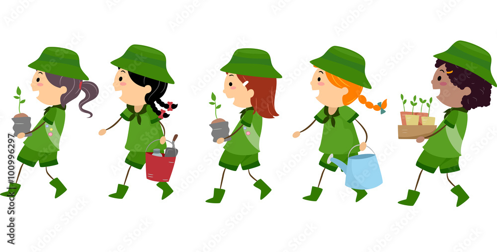 Stickman Girl Scout Tree Planting Stock Vector | Adobe Stock
