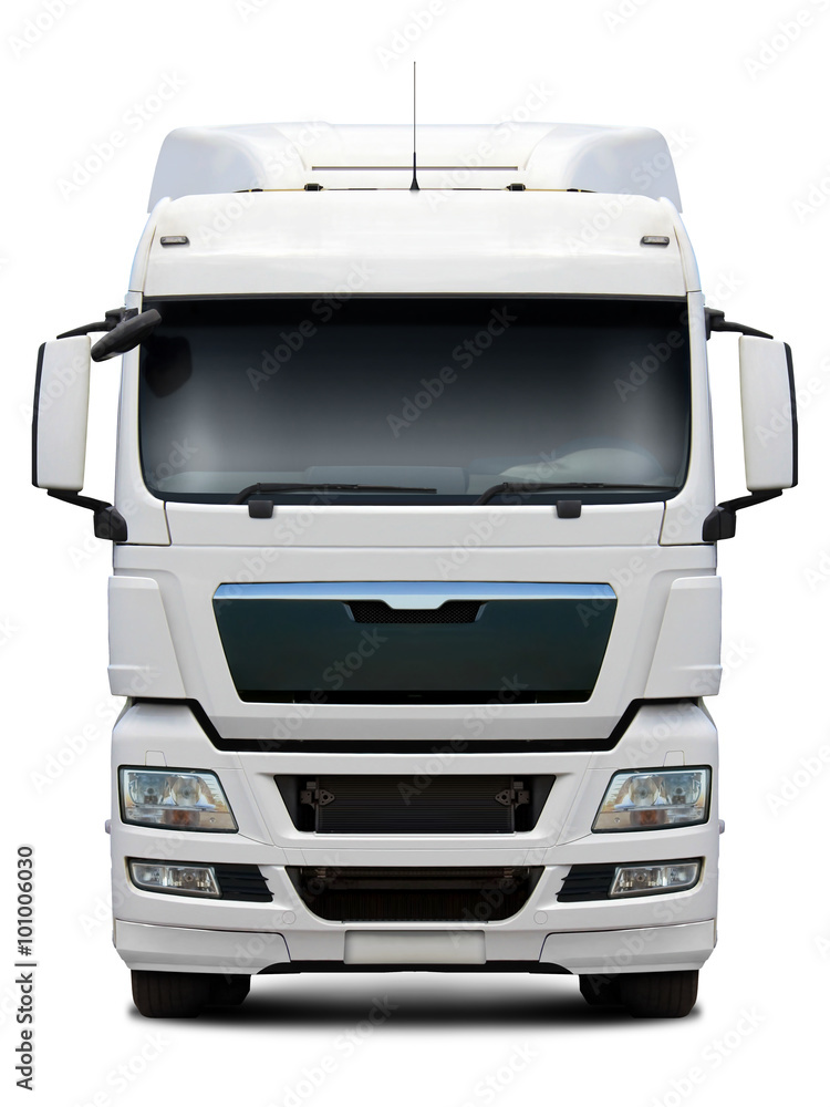 White MAN truck front view isolated on white background. Stock Photo ...
