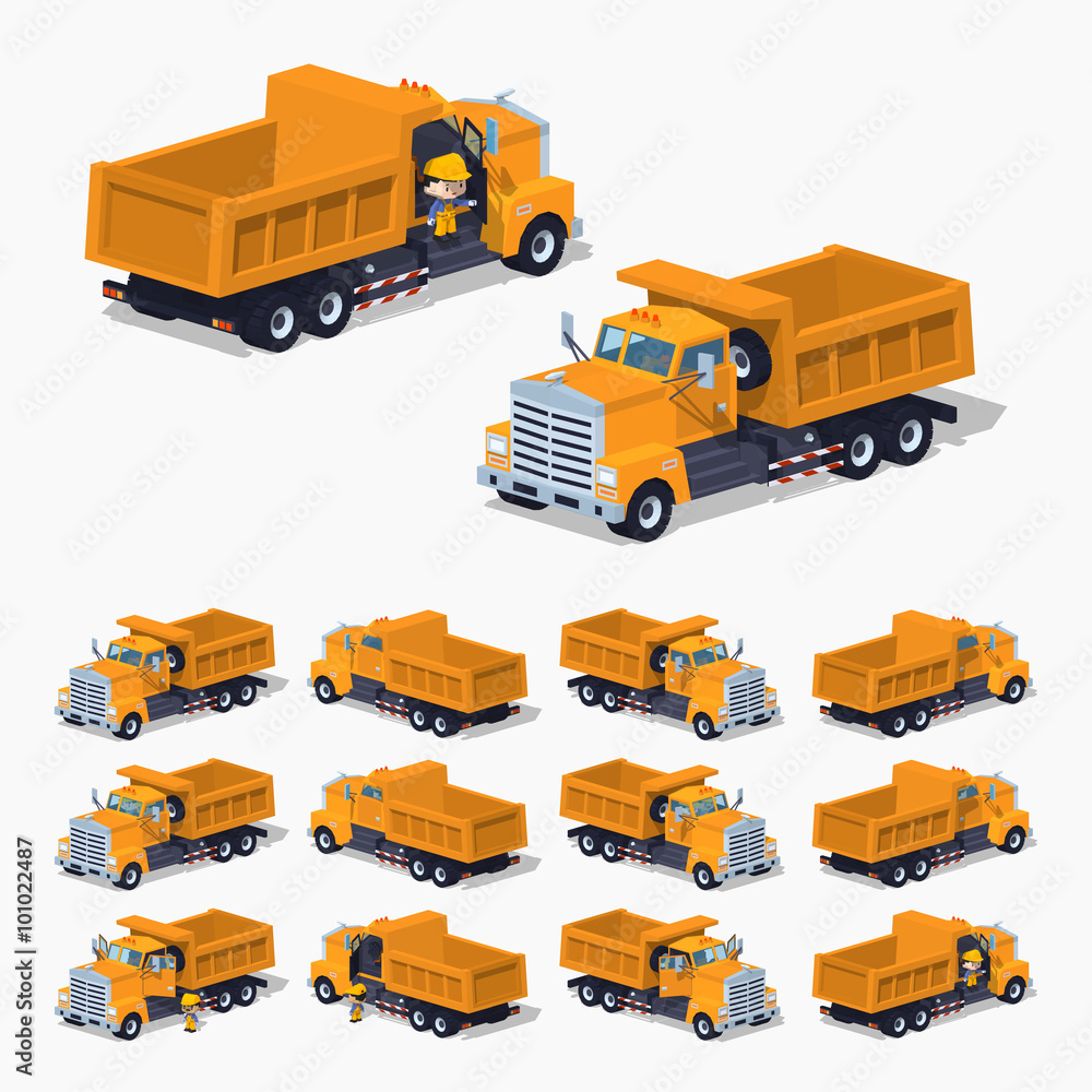 Empty orange dumper. 3D lowpoly isometric vector illustration. The set ...
