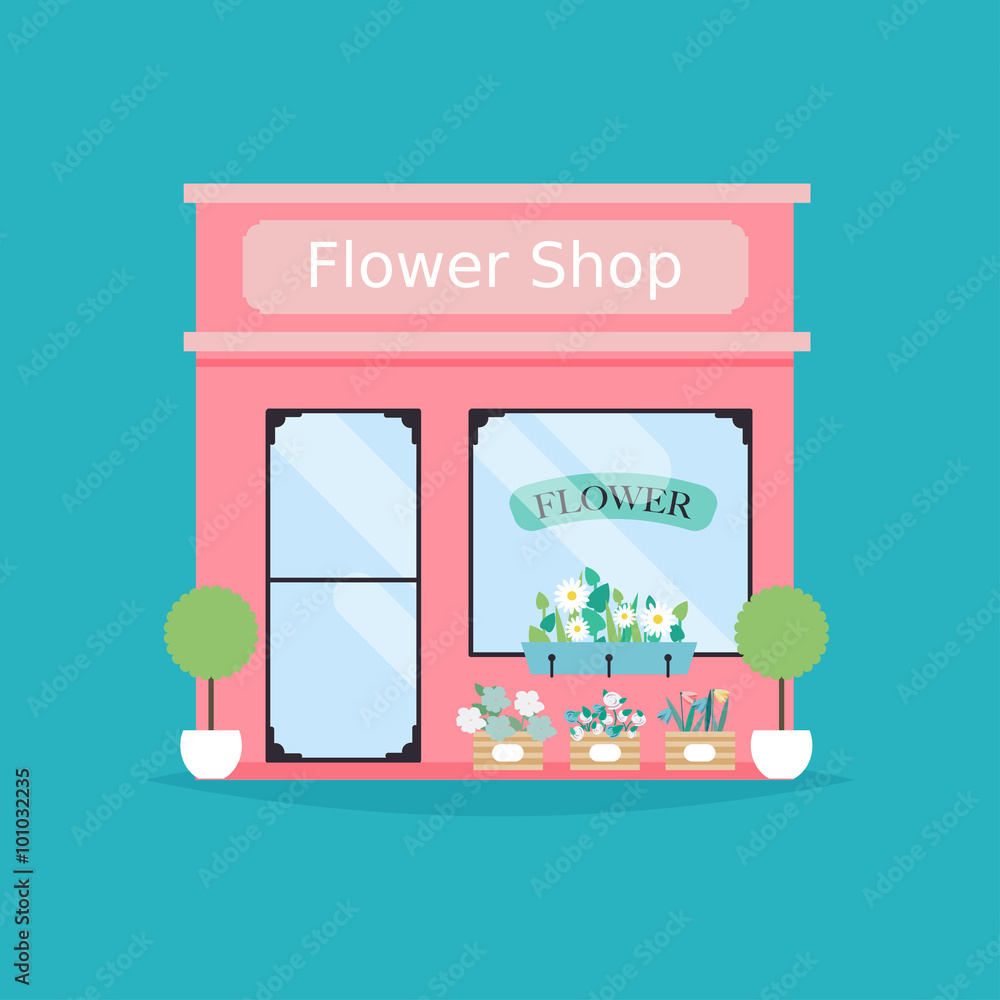 Flower shop facade. Vector illustration of flower shop building. Stock ...