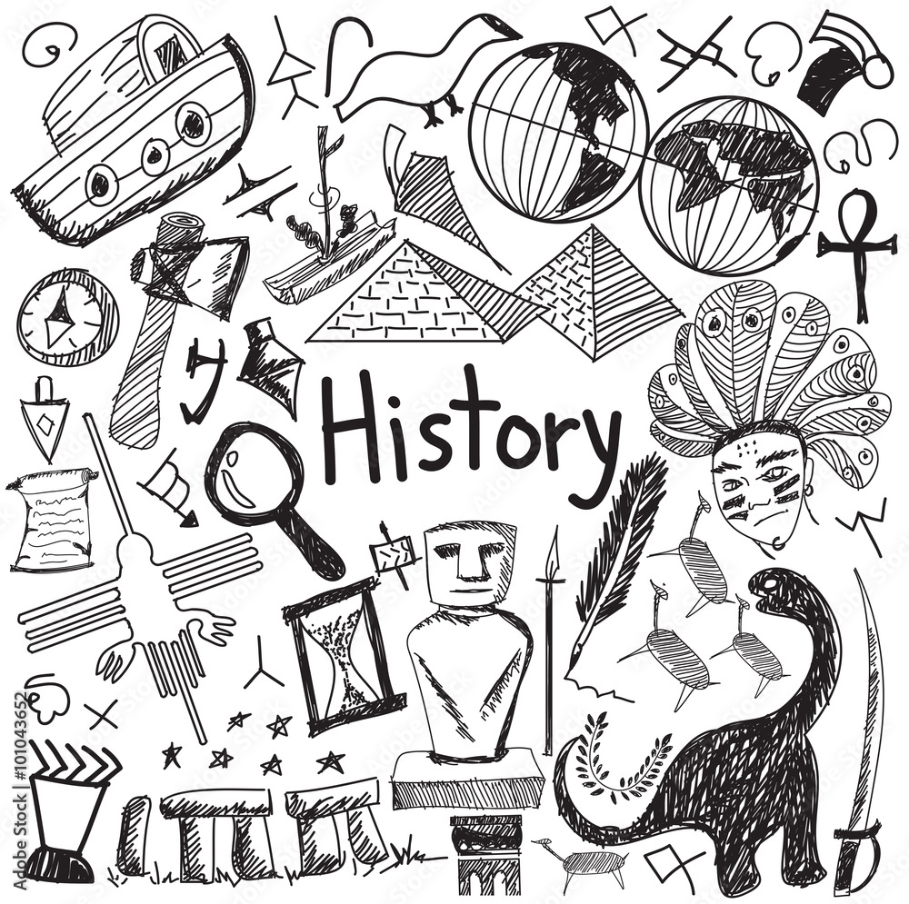 History education doodle icon of landmark location culture sign symbol ...