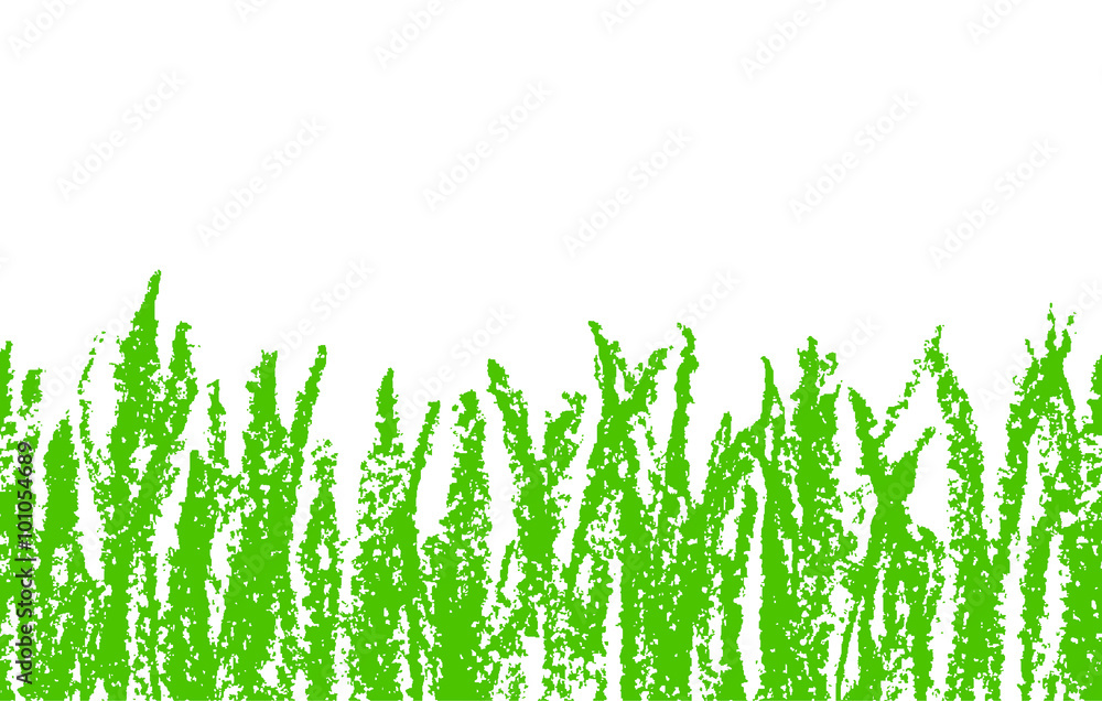 Wax crayon hand drawn green grass isolated on white. Seamless kid`s ...