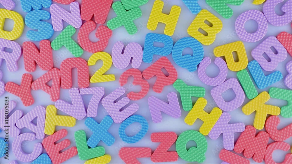 Random colorful English alphabet and numbers appearing on the light ...