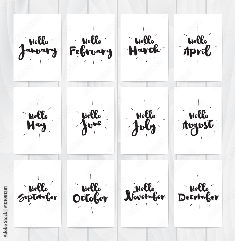 Hello month 12 cards. Hand drawn design, calligraphy. Vector photo ...