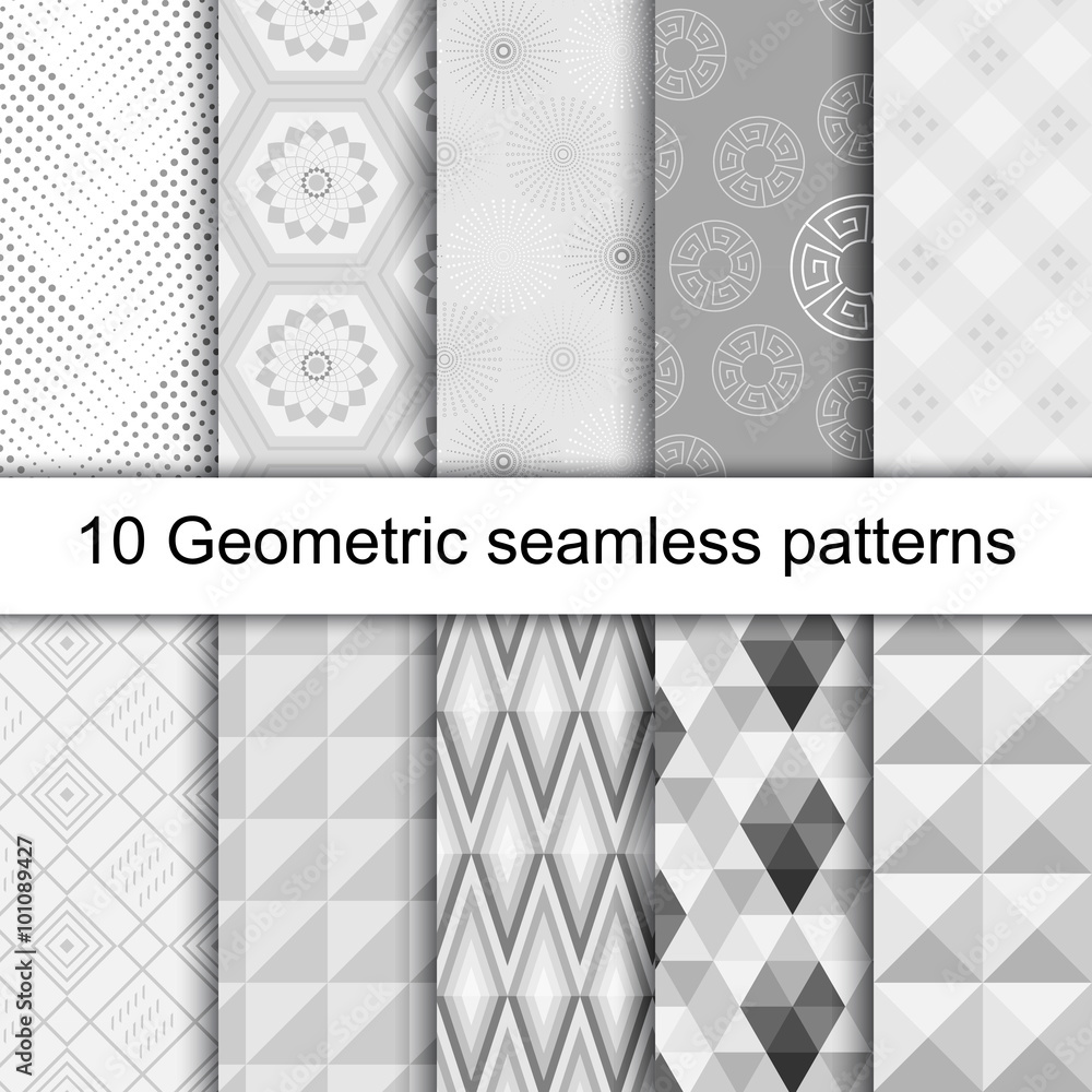 Set of grey geometric seamless patterns for background. Vector ...