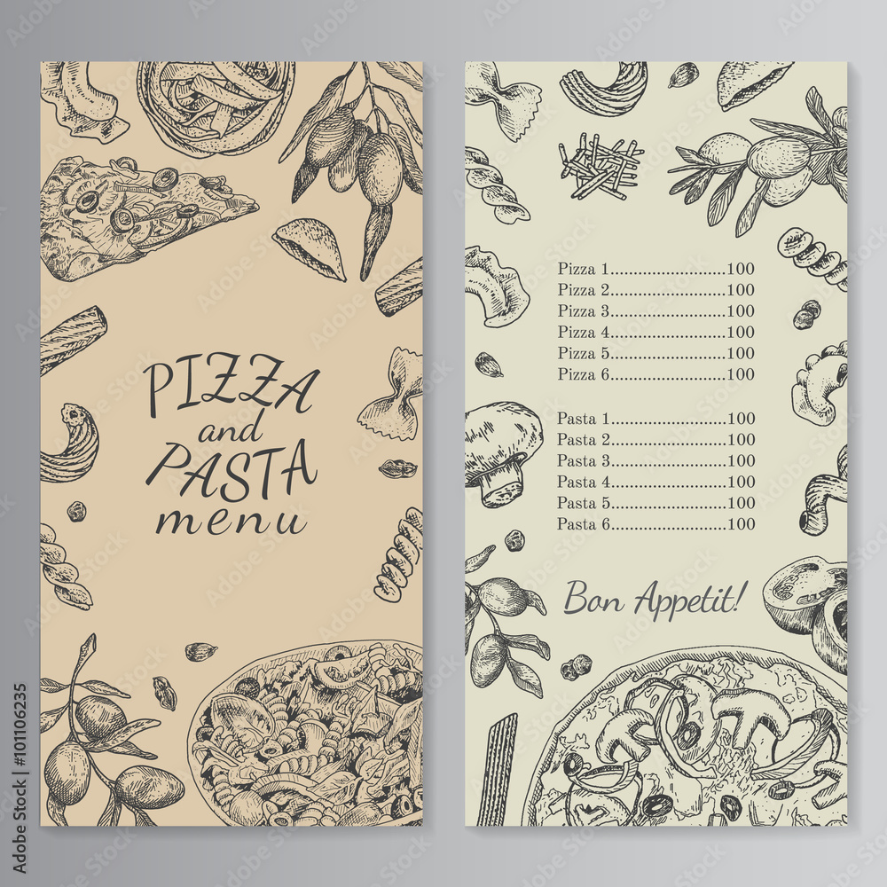 Ink hand drawn pizza and pasta menu template Stock Vector | Adobe Stock